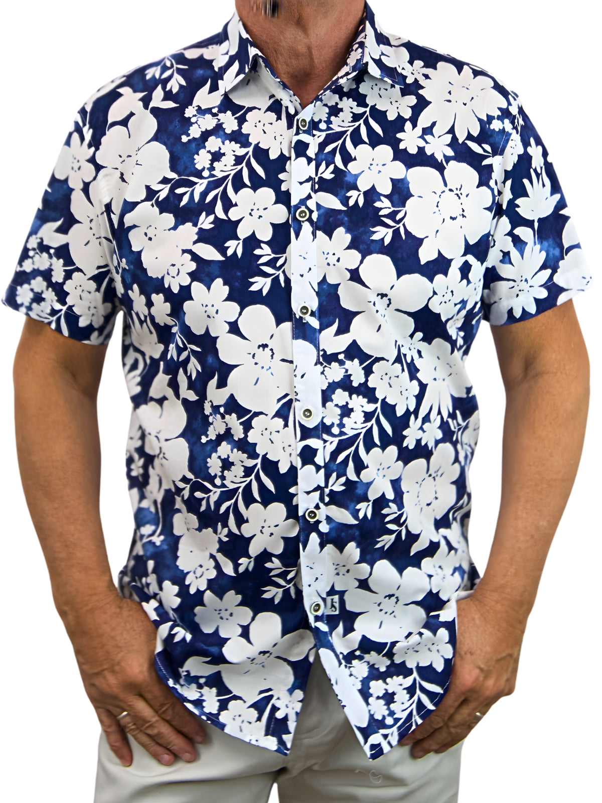 Blue Hawaii Cotton S/S Big Mens Shirt - Navy/White