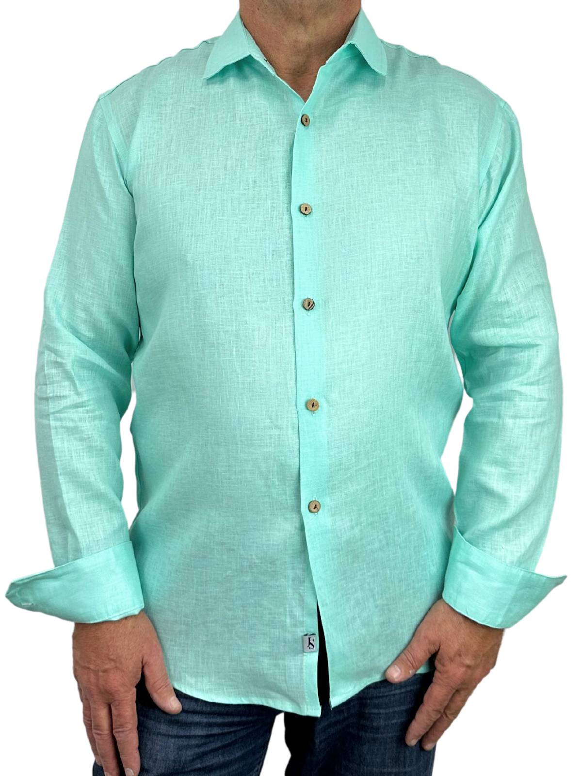 Australian Made Ice Blue Linen Long Sleeve Shirt